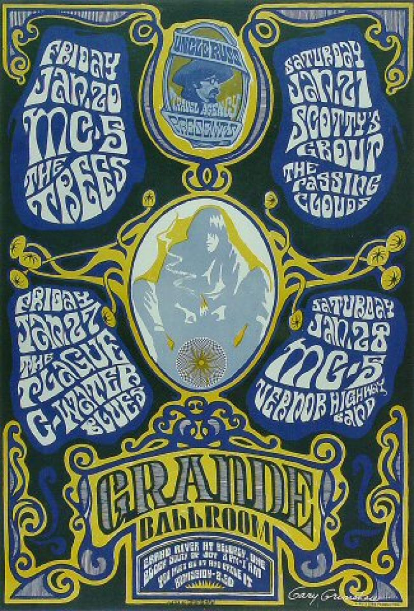 MC5 Vintage Concert Poster from Grande Ballroom, Jan 20, 1967 at Wolfgang's
