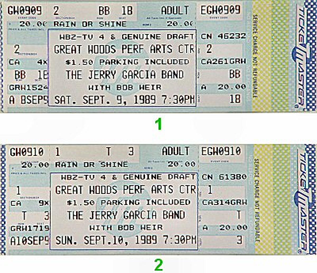 Jerry Garcia Band Vintage Concert Vintage Ticket from Great Woods ...