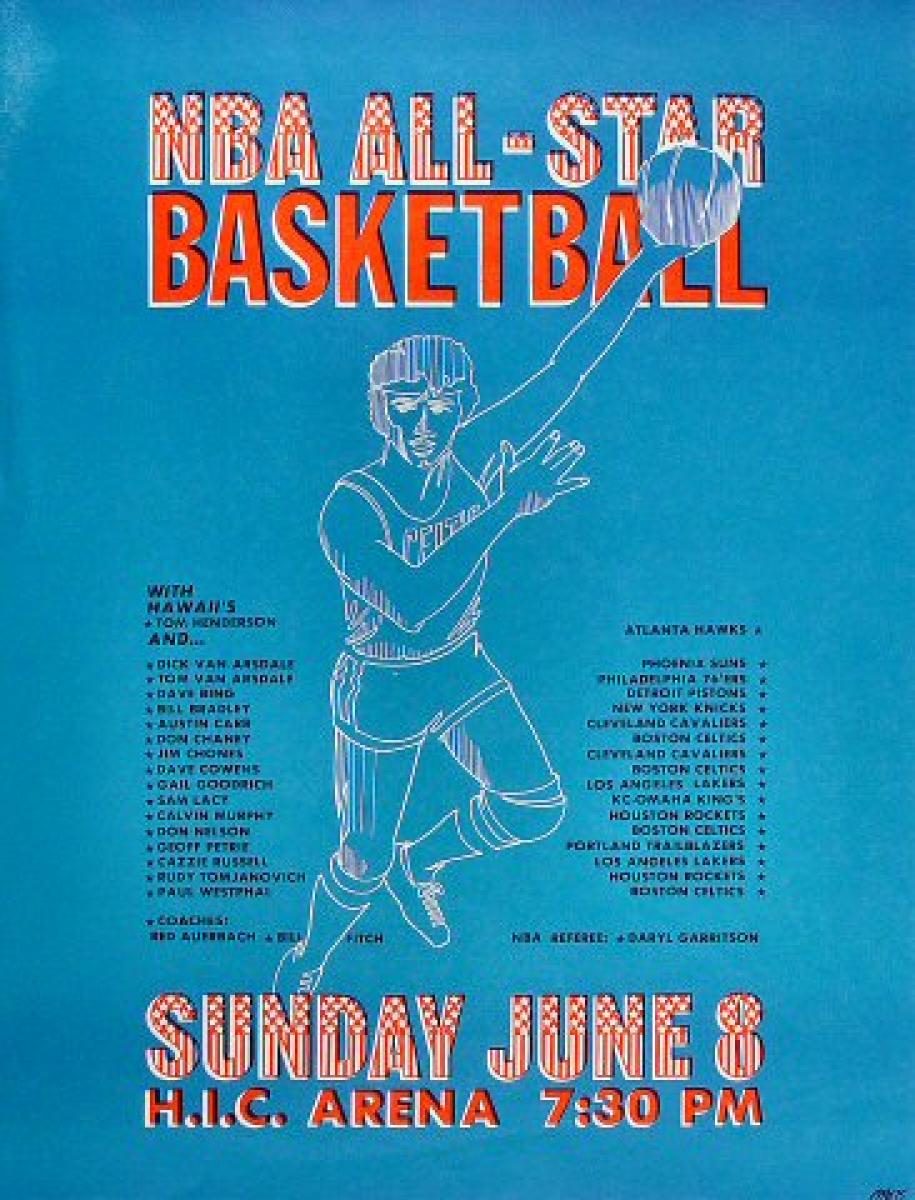 NBA All-Star Basketball Vintage Concert Poster from Honolulu International Center, Jun 8, 1975 ...