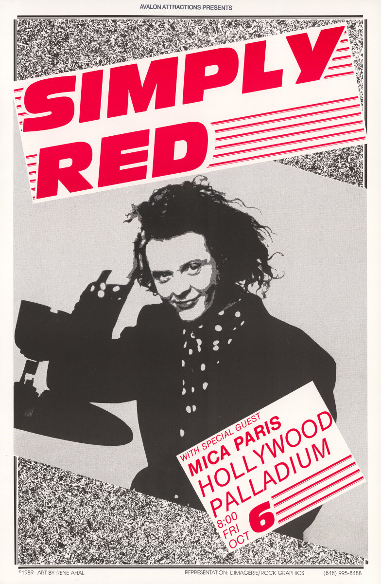 Simply Red Vintage Concert Poster from Hollywood Palladium, Oct 6, 1989 ...