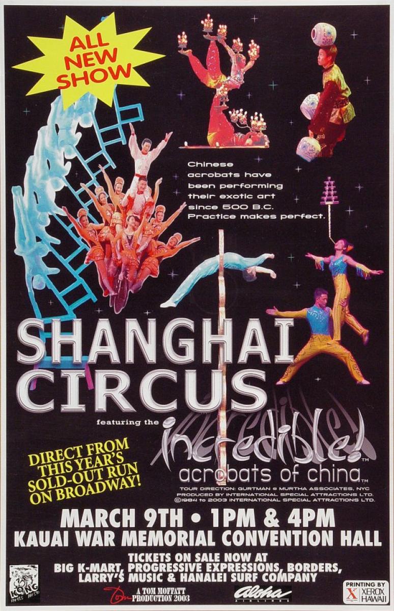 Incredible Acrobats of China Vintage Concert Poster from Kauai War ...