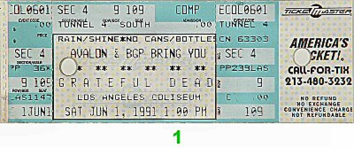 Grateful Dead Vintage Concert Vintage Ticket from Los Angeles Coliseum ...