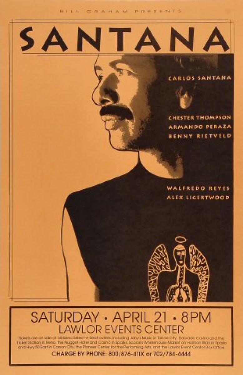 Santana Vintage Concert Poster from Lawlor Events Center, Apr 21, 1990 ...