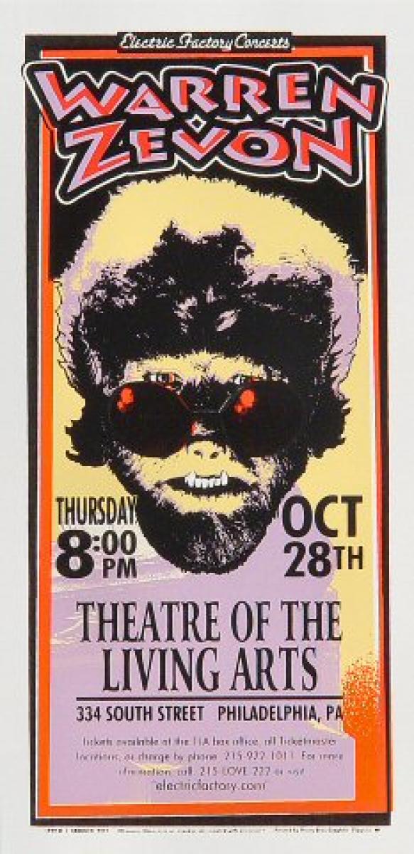 Warren Zevon Vintage Concert Handbill from Theater of Living Arts, Oct ...