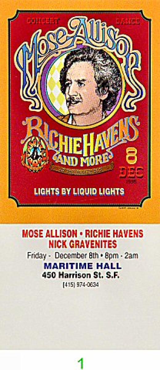 Mose Allison Vintage Concert Vintage Ticket from Maritime Hall, Dec 8 ...