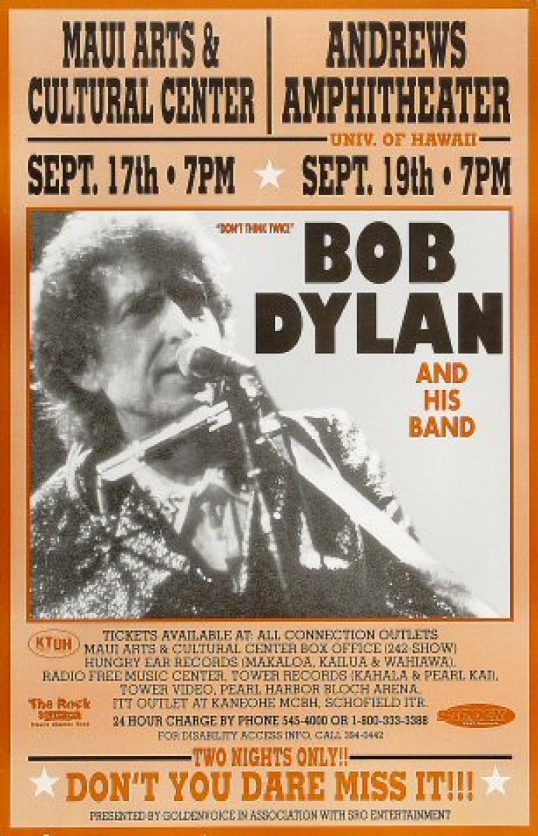 Bob Dylan Vintage Concert Poster from Maui Arts & Cultural Center ...