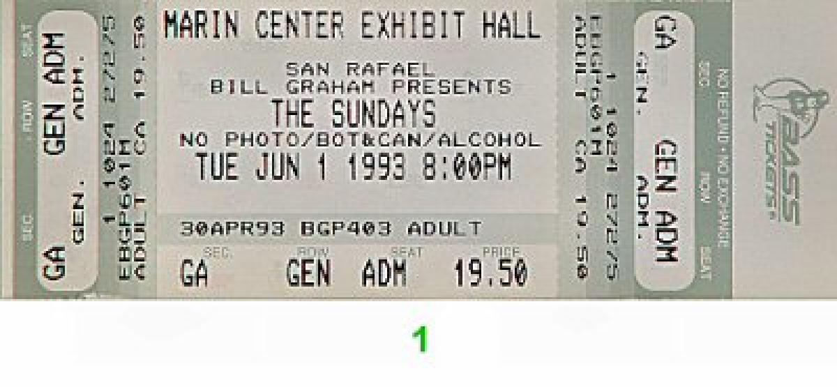 The Sundays Vintage Concert Vintage Ticket from Marin Center Exhibit ...