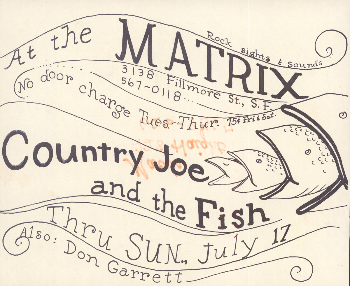 Country Joe & the Fish Vintage Concert Handbill from Matrix, Jul 17 ...