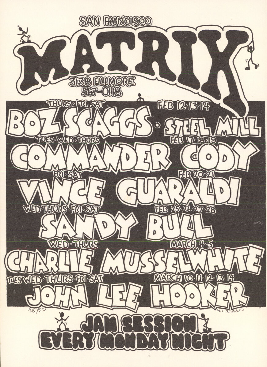 Boz Scaggs Vintage Concert Handbill from Matrix, Feb 12, 1970 at Wolfgang's