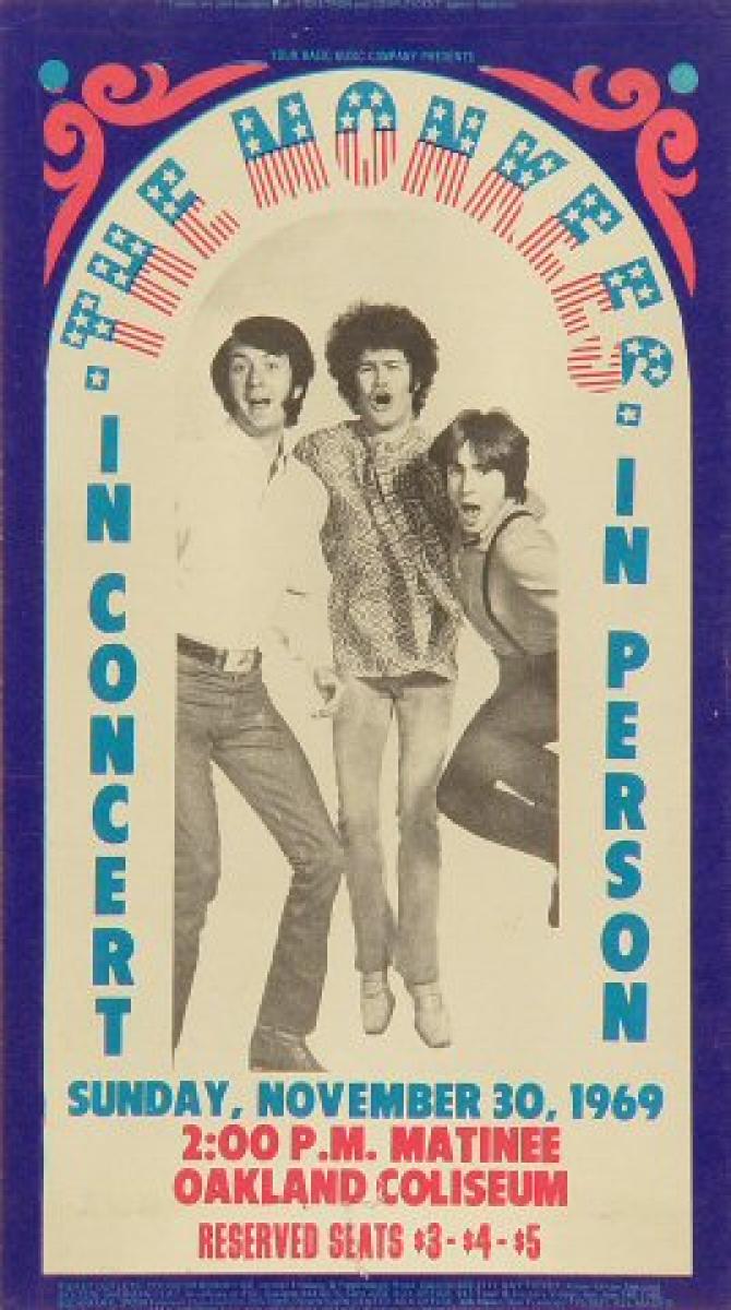 The Monkees Vintage Concert Handbill from Oakland Coliseum Arena, Nov ...