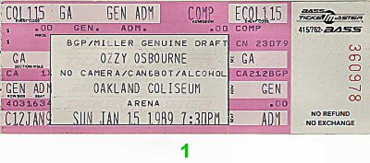 Ozzy Osbourne Vintage Concert Vintage Ticket from Oakland Coliseum ...