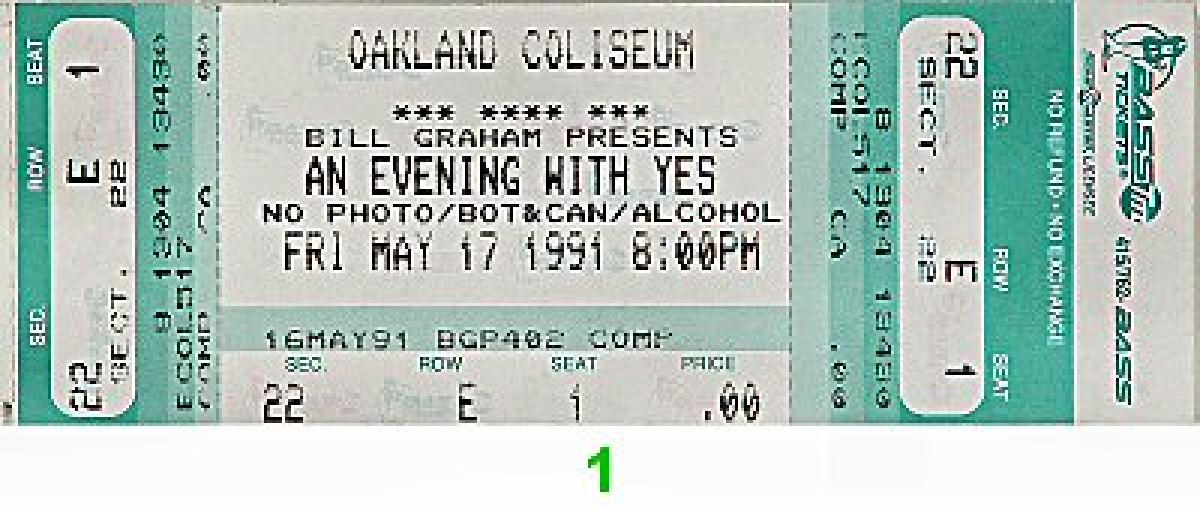 Yes Vintage Concert Vintage Ticket from Oakland Coliseum Arena, May 17 ...