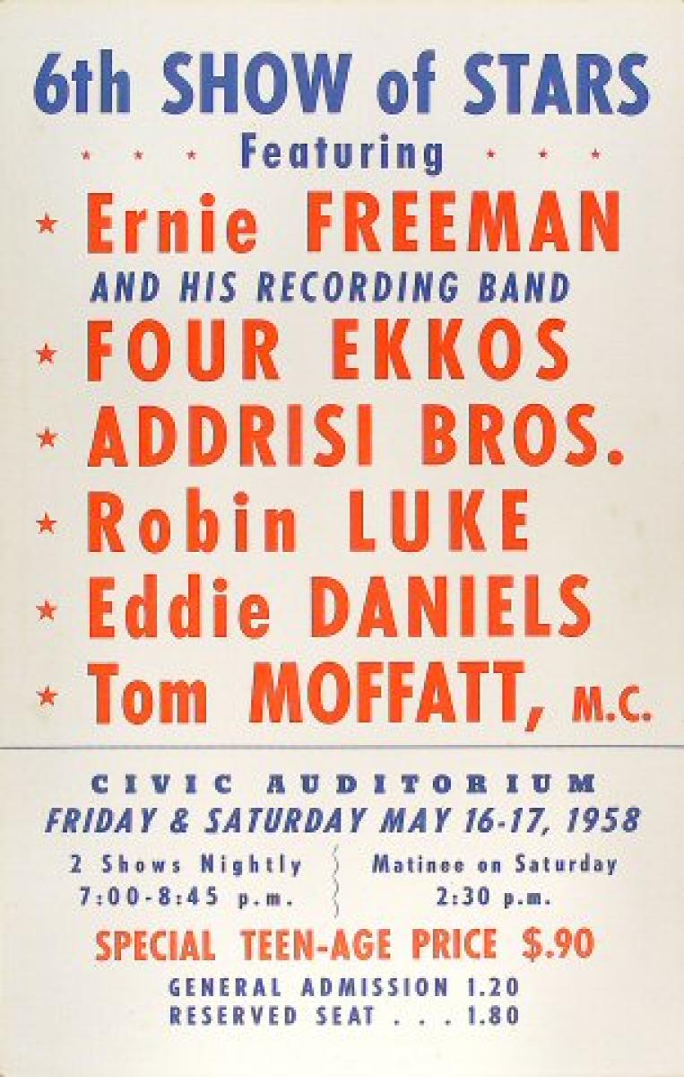 Ernie Freeman & Four Ekkos Vintage Concert Poster from Old Civic ...