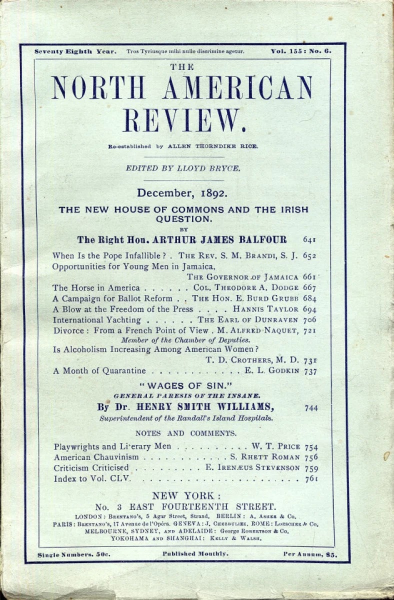 North American Review | December 1892 at Wolfgang's