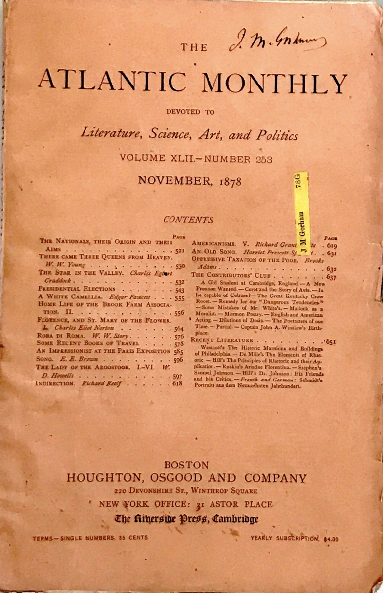 The Atlantic | November 1878 at Wolfgang's