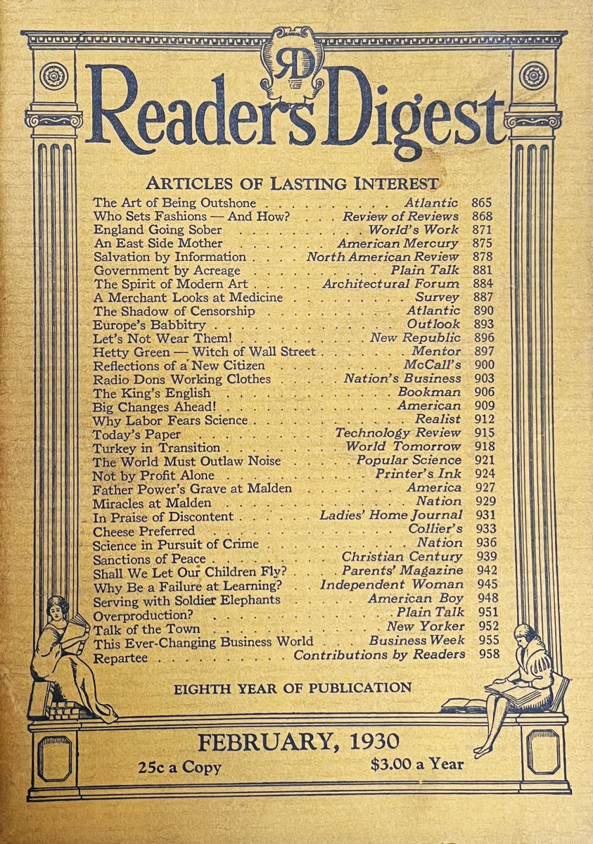 Readers Digest | February 1930 at Wolfgang's
