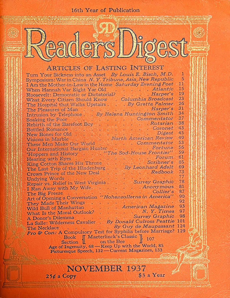 Readers Digest | November 1937 at Wolfgang's