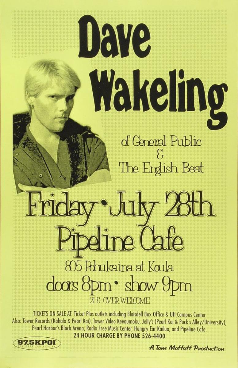 Dave Wakeling Vintage Concert Poster from Pipeline Cafe, Jul 28, 2000 ...