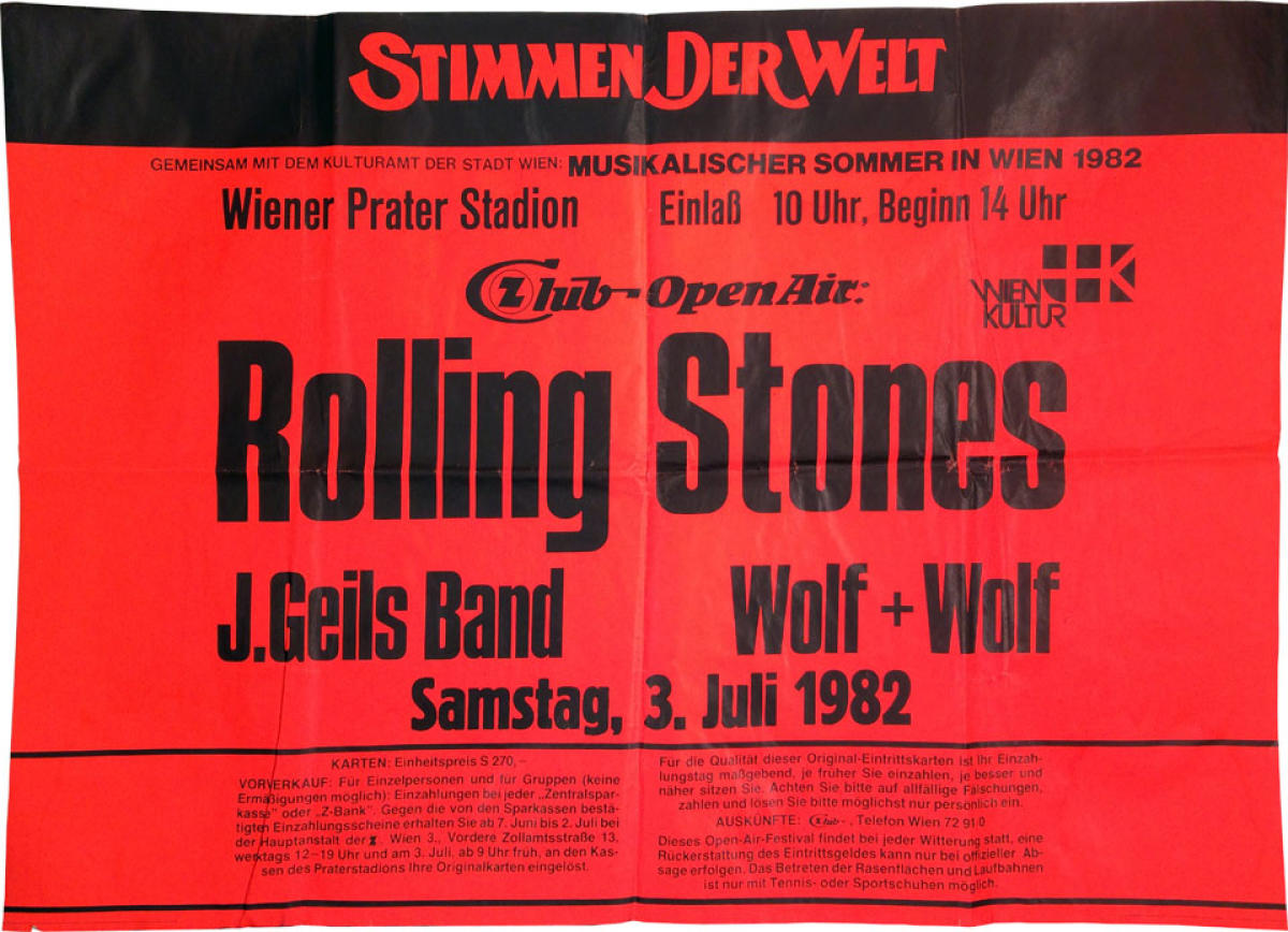 The Rolling Stones Vintage Concert Poster From Prater Stadium Jul 3
