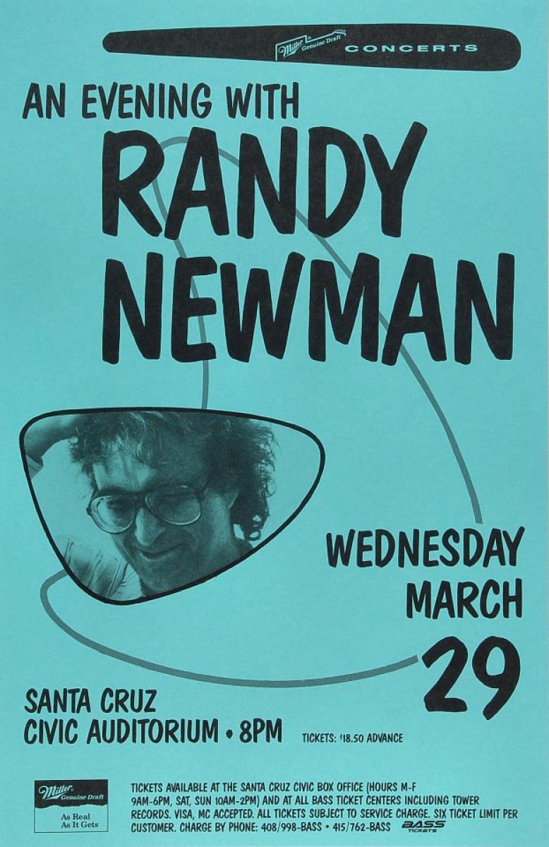 Randy Newman Vintage Concert Poster from Santa Cruz Civic Auditorium ...
