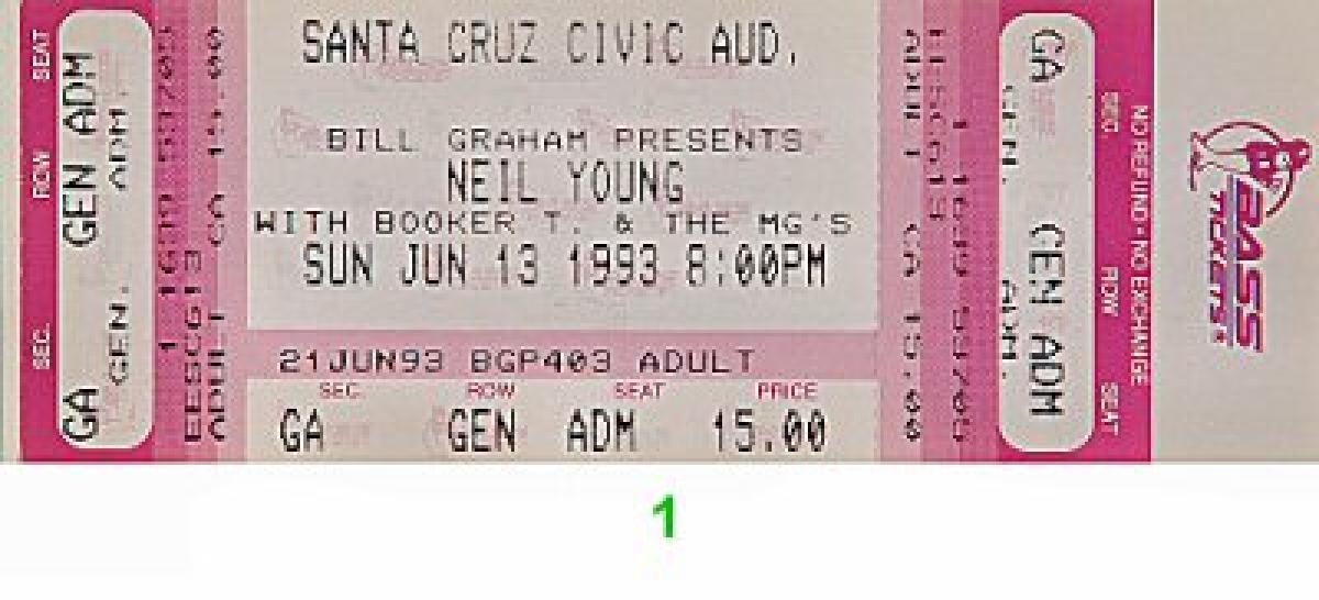 Neil Young Vintage Concert Vintage Ticket from Santa Cruz Civic ...