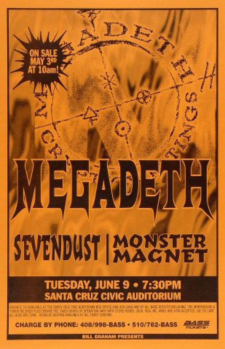 Megadeth Vintage Concert Poster from Santa Cruz Civic Auditorium, Jun 9 ...
