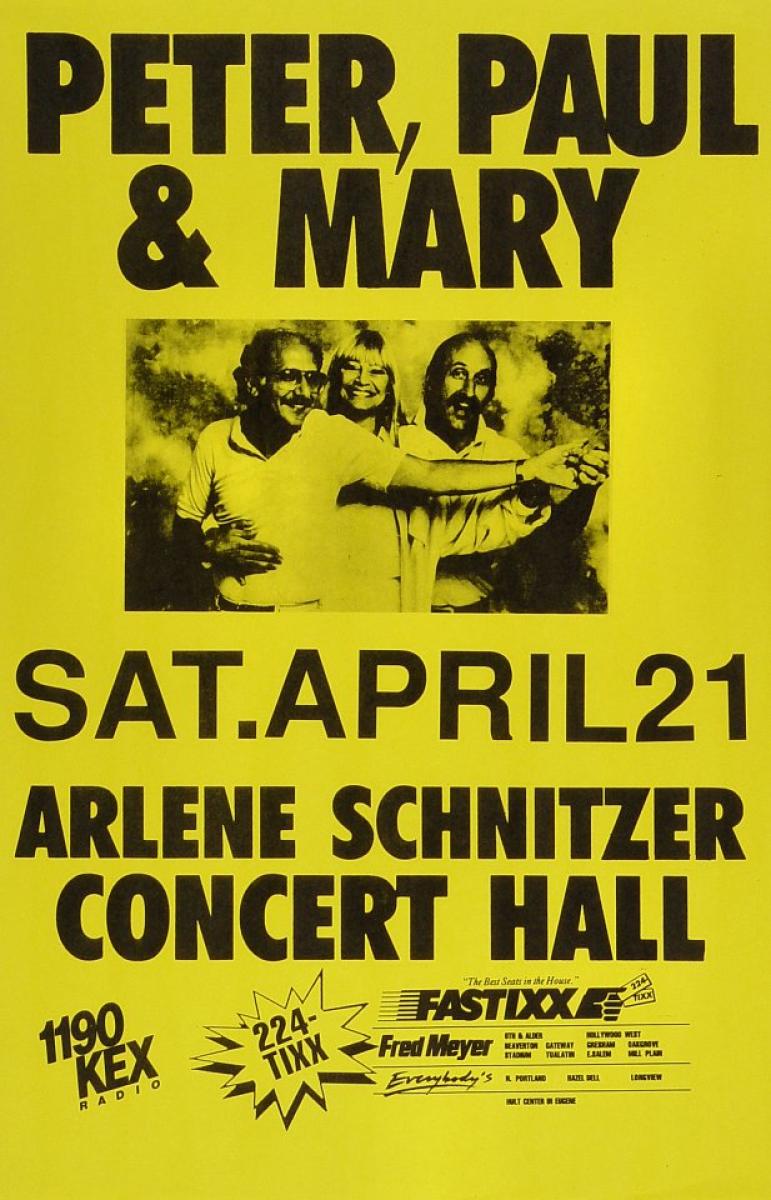 Peter, Paul & Mary Vintage Concert Poster from Arlene Schnitzer Concert ...