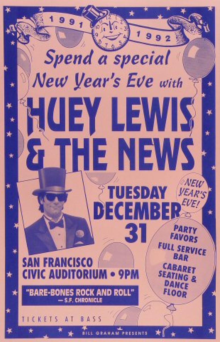 Huey Lewis & the News Vintage Concert Poster from San Francisco Civic ...