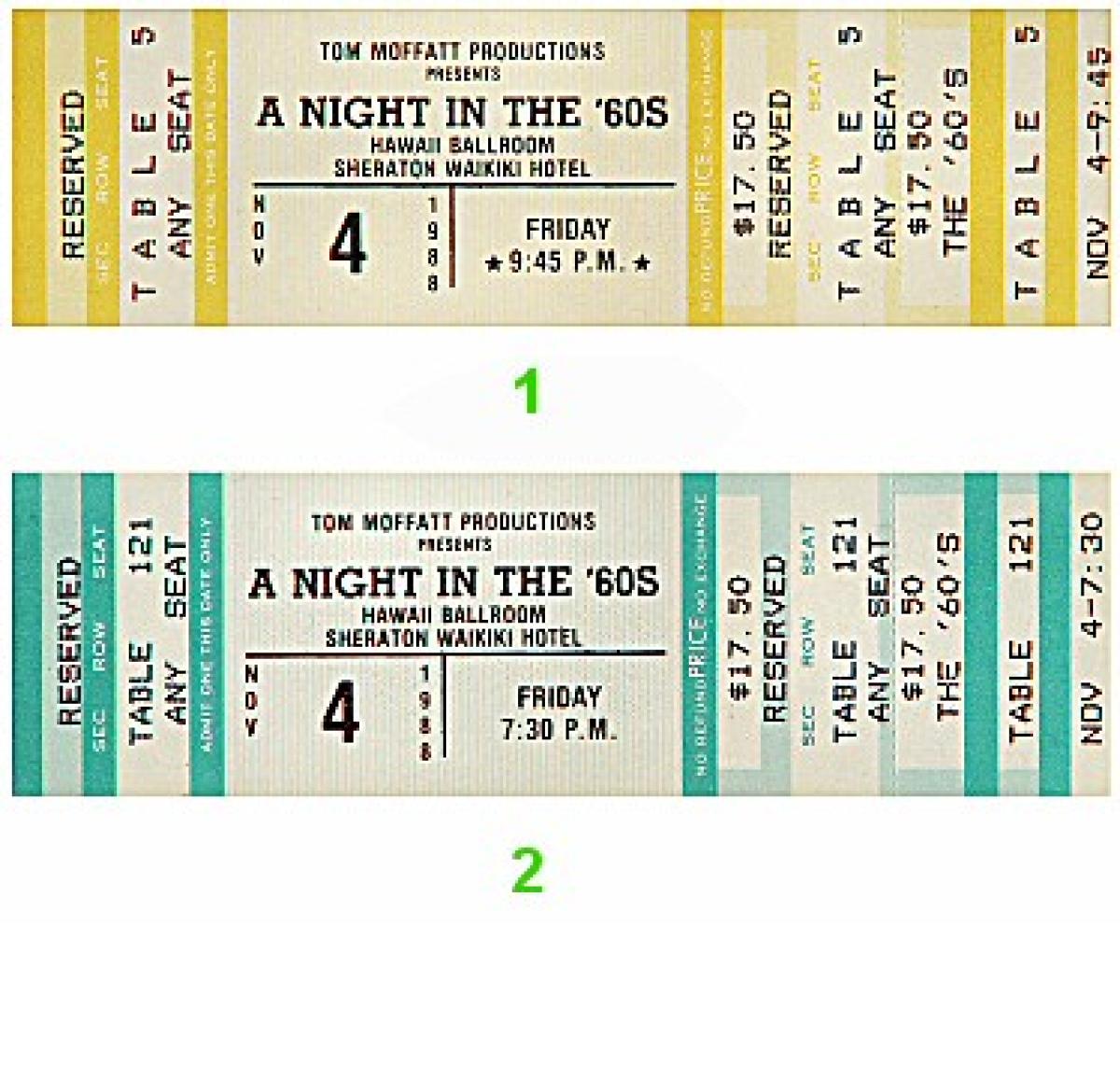 A Night in the '60s Vintage Concert Vintage Ticket from Sheraton ...