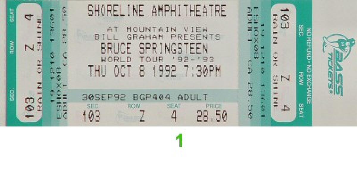 Bruce Springsteen Vintage Concert Vintage Ticket from Shoreline ...