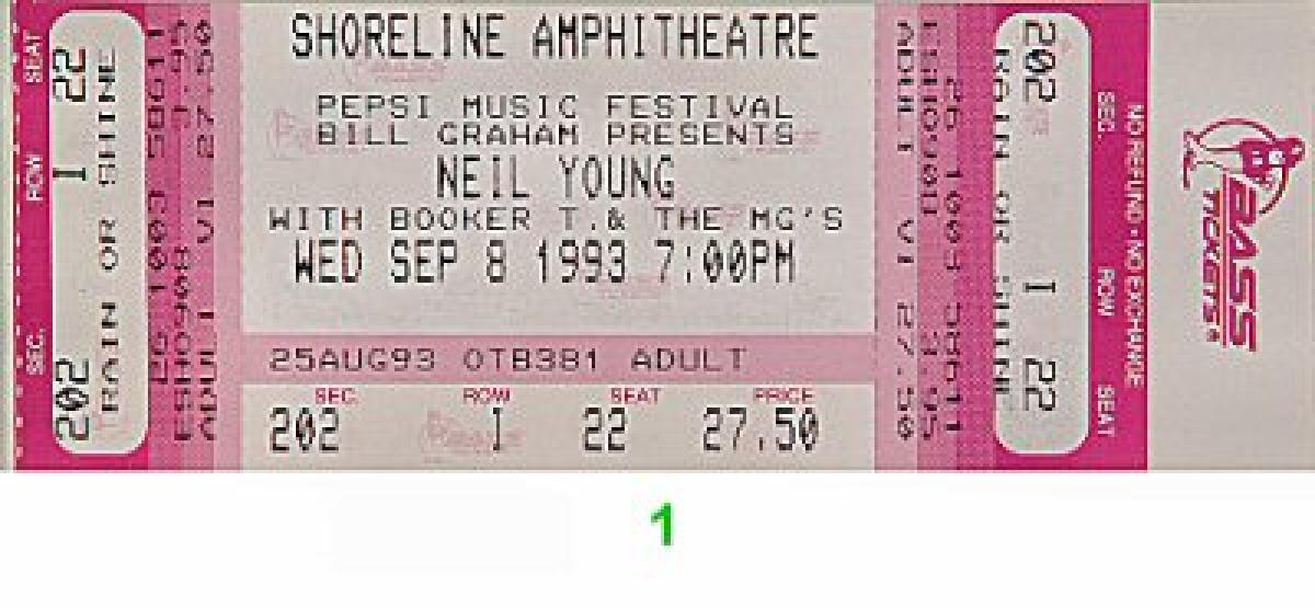 Neil Young Vintage Concert Vintage Ticket from Shoreline Amphitheatre ...