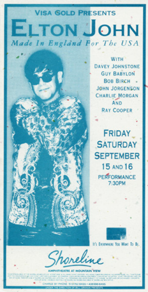 Elton John Vintage Concert Handbill from Shoreline Amphitheatre, Sep 15 ...