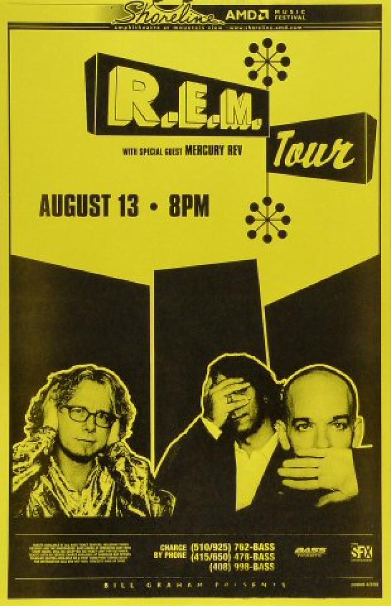 R.E.M. Vintage Concert Poster from Shoreline Amphitheatre, Aug 13, 1999 ...