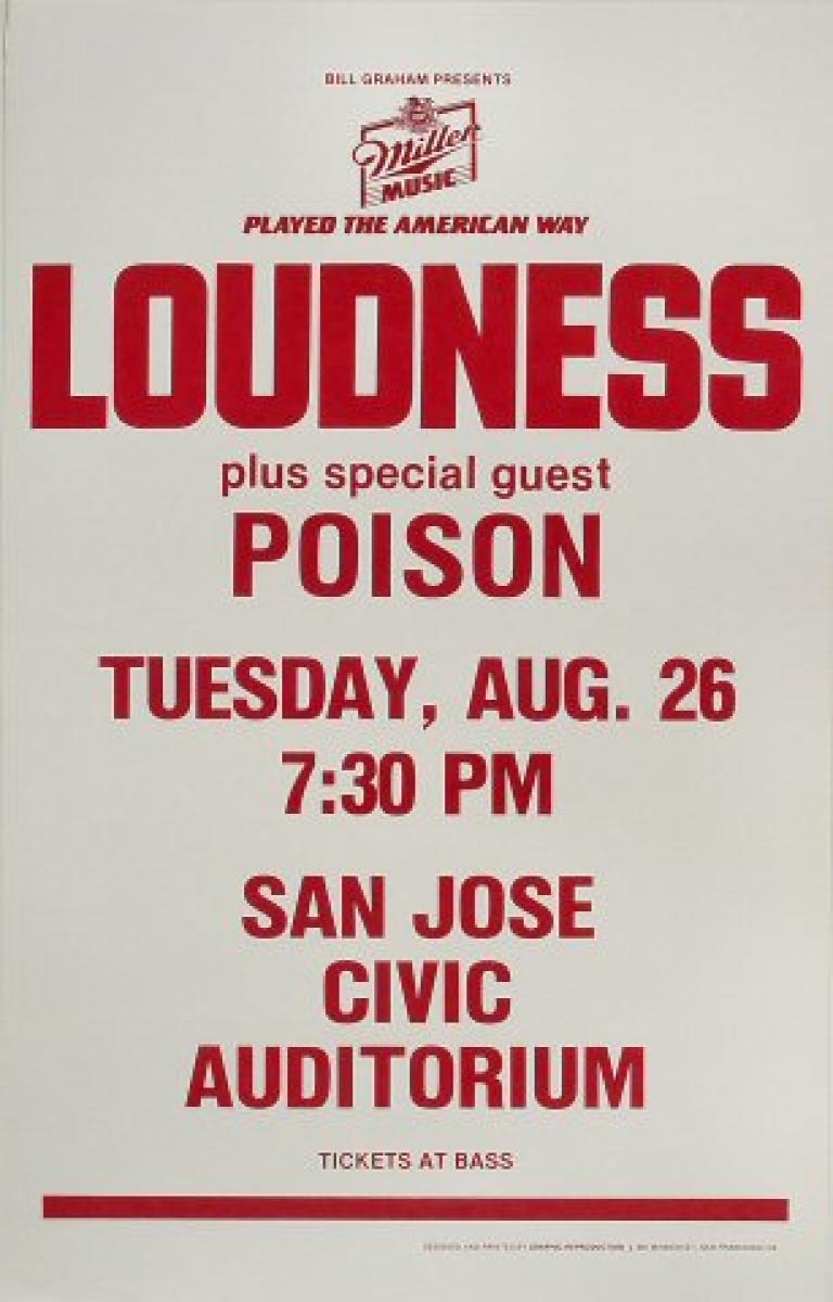 Loudness Vintage Concert Poster from San Jose Civic Auditorium, Aug 26 ...