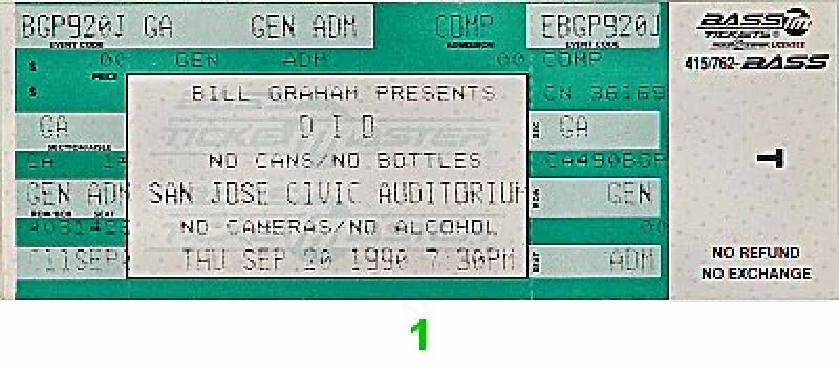 Dio Vintage Concert Vintage Ticket from San Jose Civic Auditorium, Sep ...