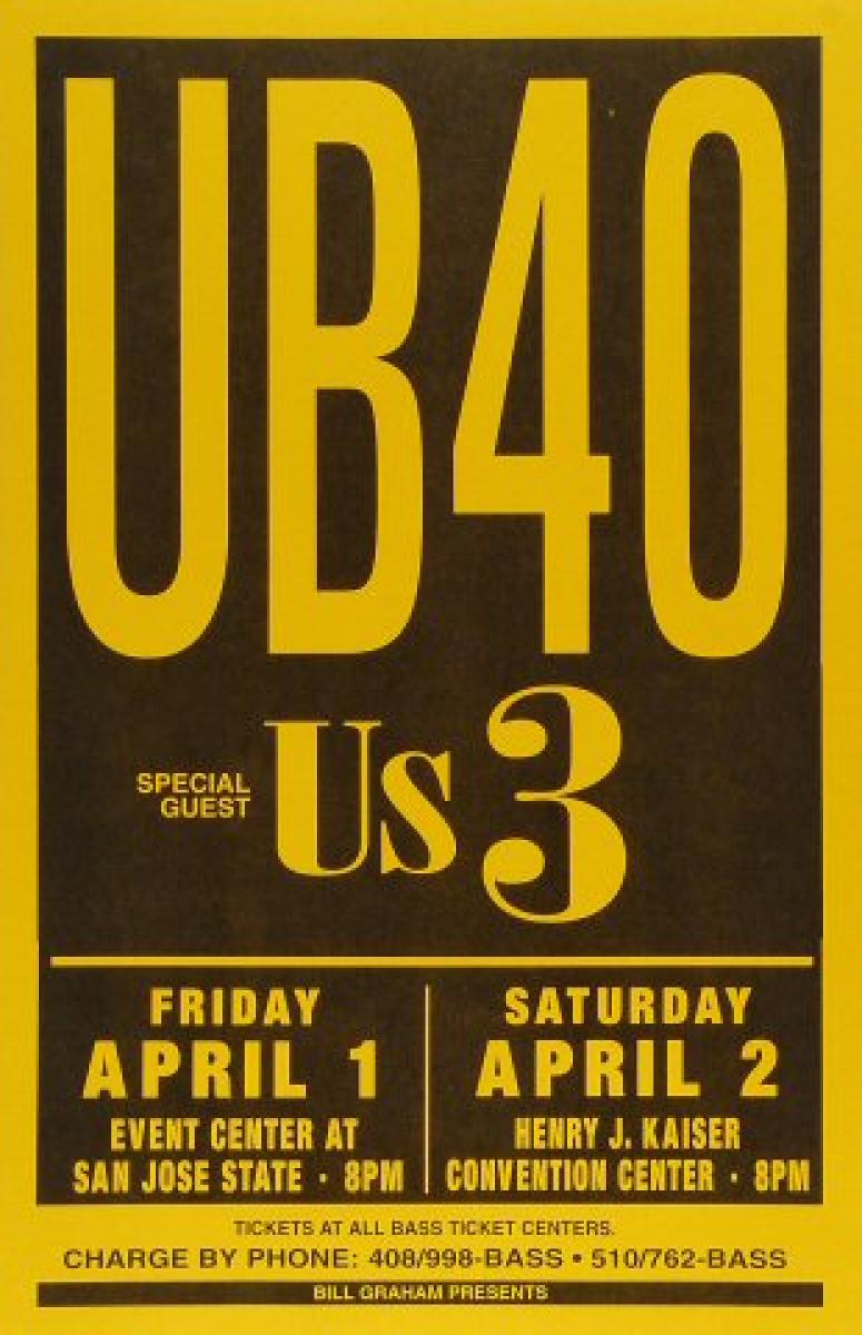 UB40 Vintage Concert Poster from San Jose State Event Center, Apr 1 ...