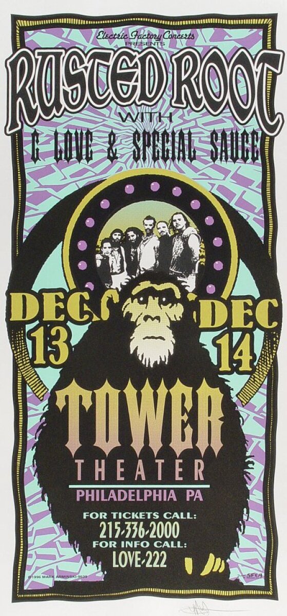 Rusted Root Vintage Concert Silkscreen from Tower Theater, Dec 13, 1996 ...