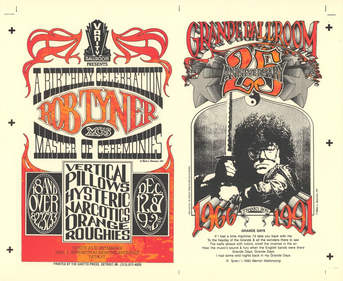 Rob Tyner Vintage Concert Proof from Grande Ballroom, Dec 12, 1987 at ...