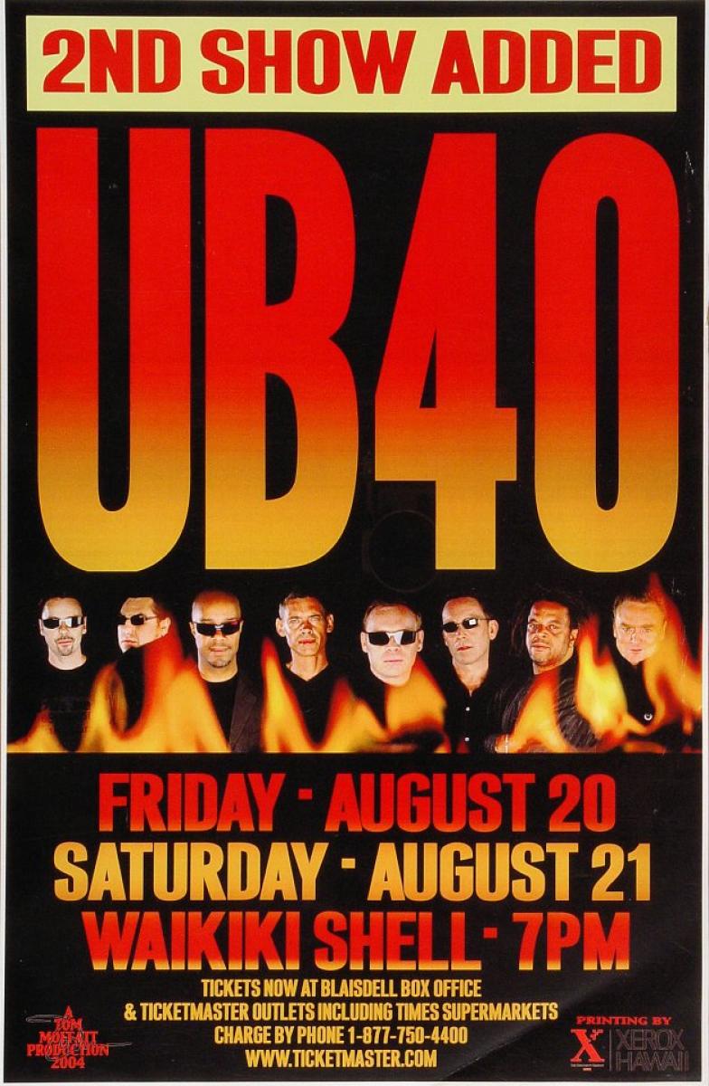 UB40 Vintage Concert Poster from Waikiki Shell, Aug 20, 2004 at Wolfgang's