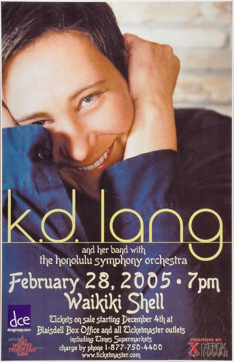 k.d. lang Vintage Concert Poster from Waikiki Shell, Feb 28, 2005 at ...
