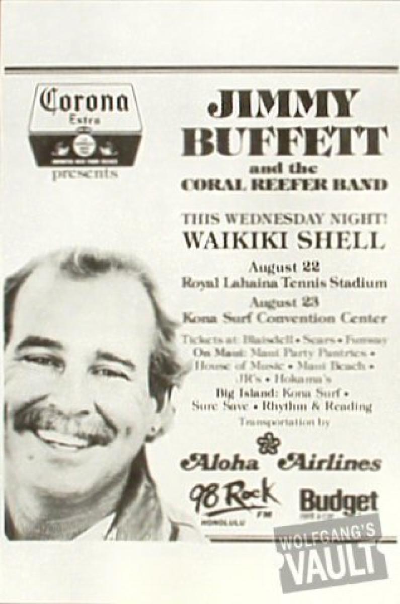 Jimmy Buffett Vintage Concert Handbill from Waikiki Shell, Aug 20, 1986 ...