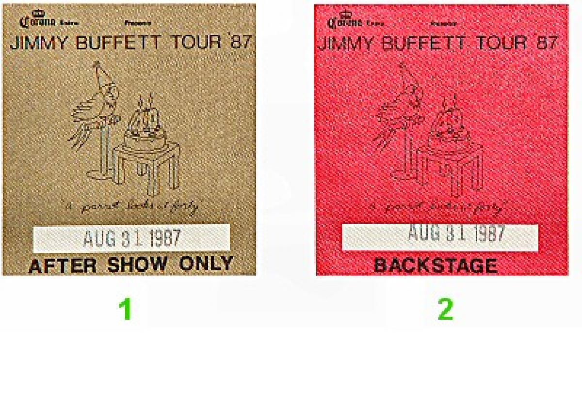 Jimmy Buffett Backstage Pass from Waikiki Shell, Aug 31, 1987 at Wolfgang's