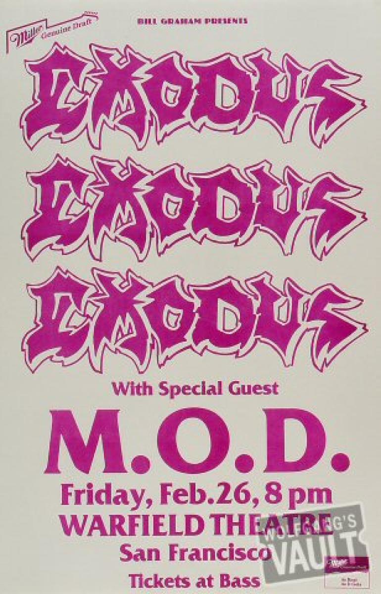 Exodus Vintage Concert Poster from Warfield Theatre, Feb 26, 1988 at ...