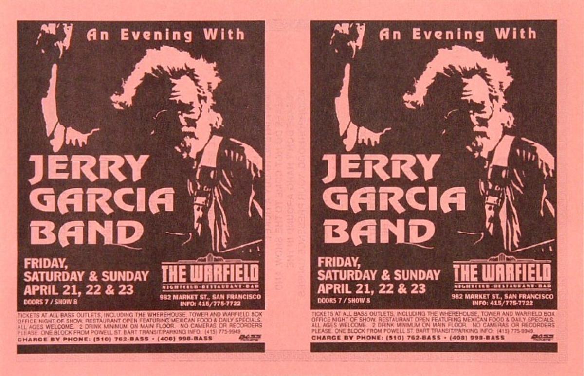 Jerry Garcia Band Vintage Concert Handbill from Warfield Theatre, Apr ...