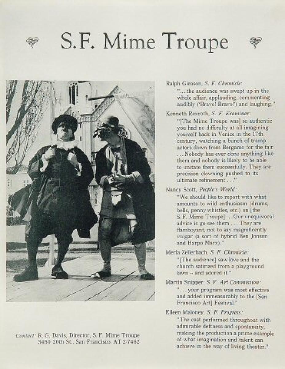 San Francisco Mime Troupe Vintage Concert Handbill at Wolfgang's