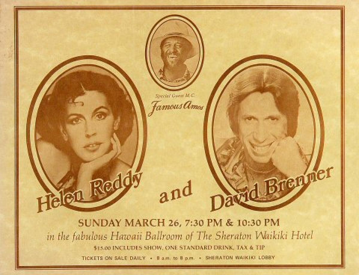 Helen Reddy Vintage Concert Handbill from Sheraton Waikiki Hotel, Mar ...