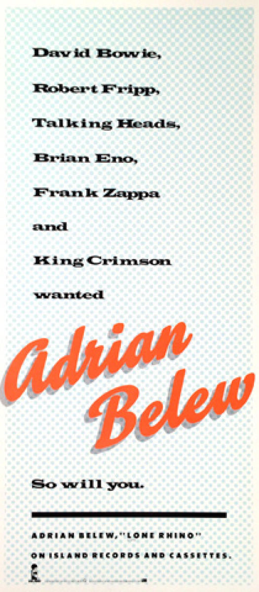 Adrian Belew Vintage Concert Poster, 1982 at Wolfgang's