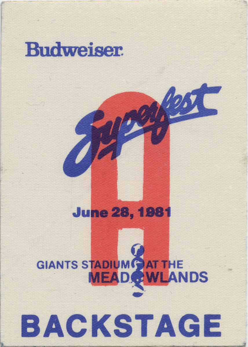 Budweiser Superfest Backstage Pass from Giants Stadium, Jun 28, 1981 at ...