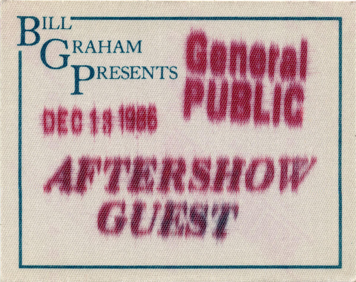General Public Backstage Pass, Dec 18, 1986 at Wolfgang's