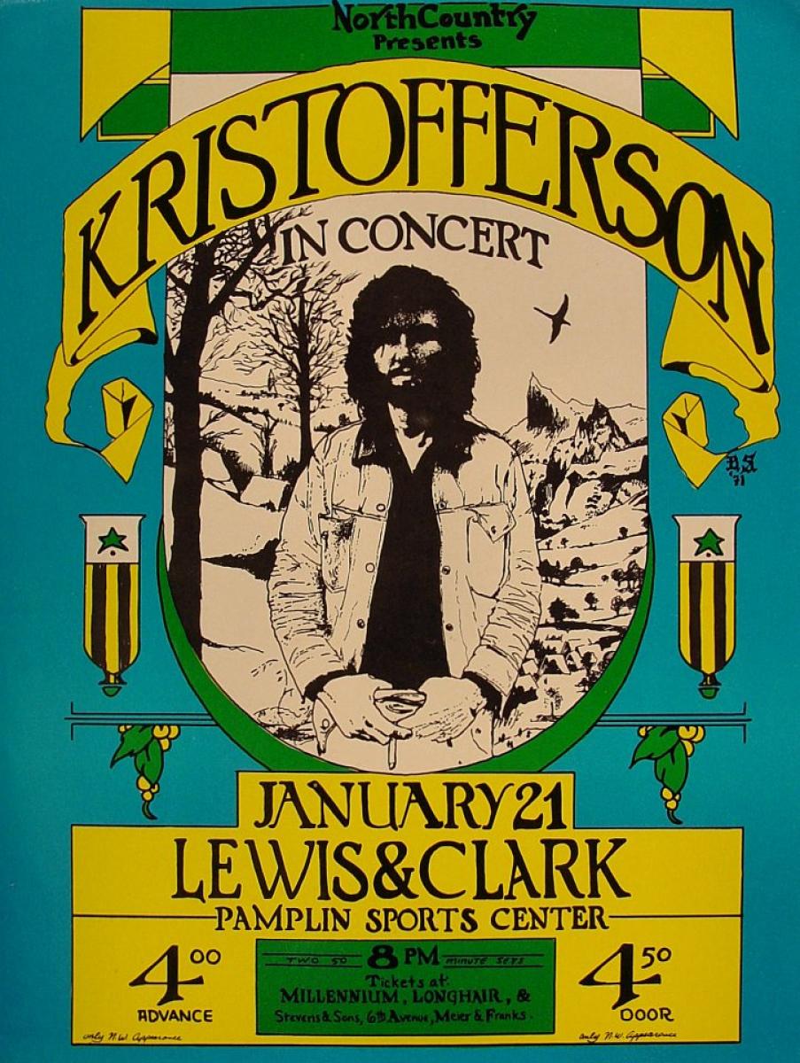 Kris Kristofferson Vintage Concert Handbill from Pamplin Sports Center ...